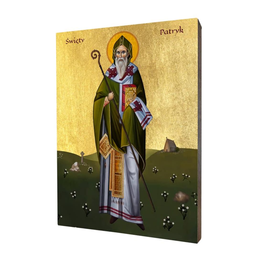 Handmade St. Patrick Icon: Gilded Religious Wood Art - Etsy