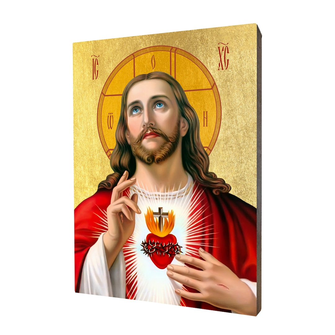Handmade Heart of Jesus Christ Icon: Gilded Religious Gift - Etsy
