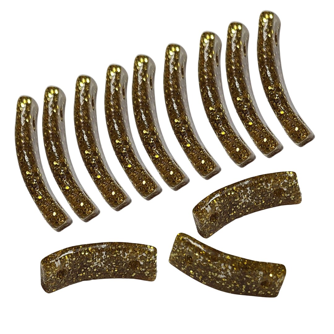 2 Hole Curved Resin Divider Bars, Gold Glitter, for Moon Curved Pucks ...