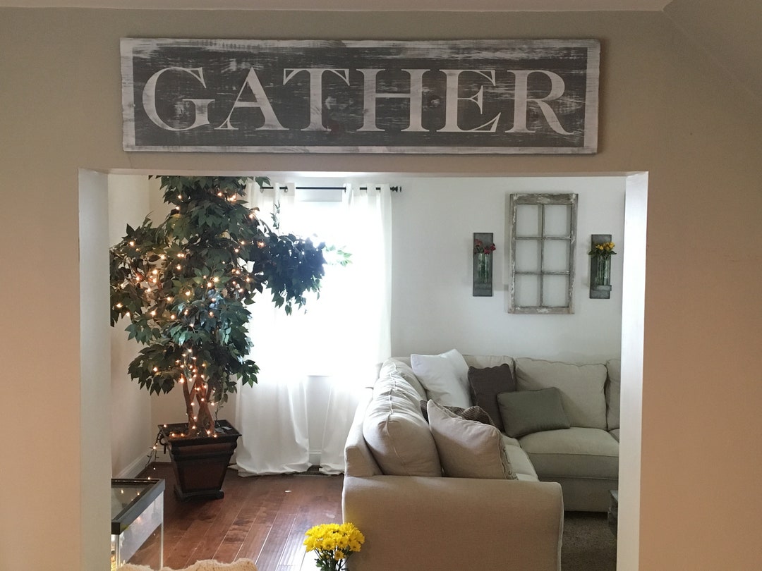 Gather Sign, Wooden Gather Sign, Dining Room Sign, Large Wooden Gather ...