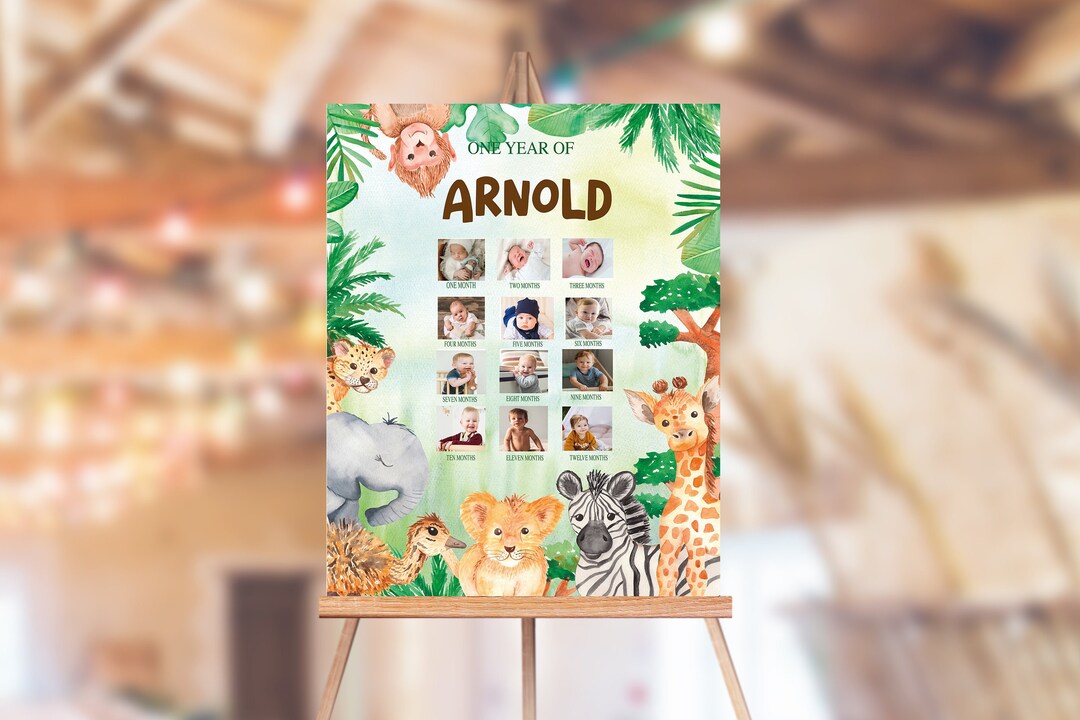 Personalised Safari Jungle Baby's First Year Poster, First Birthday ...