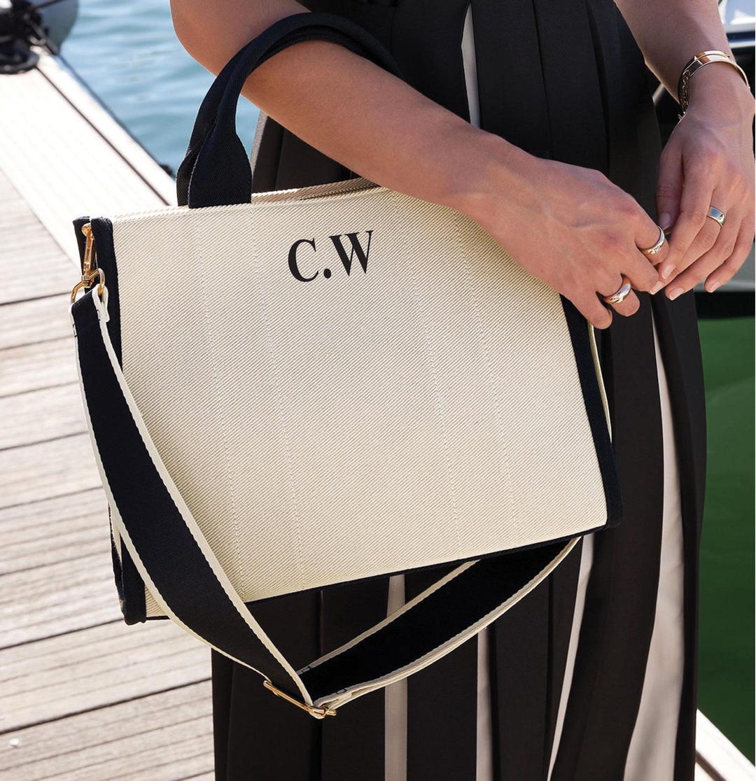 Personalised Monogram Work Bag, Custom Name Canvas Initial Tote Bag ...