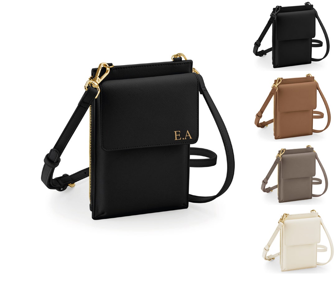 Personalised Vegan Leather Phone Carry Case, Custom Monogram Initials ...