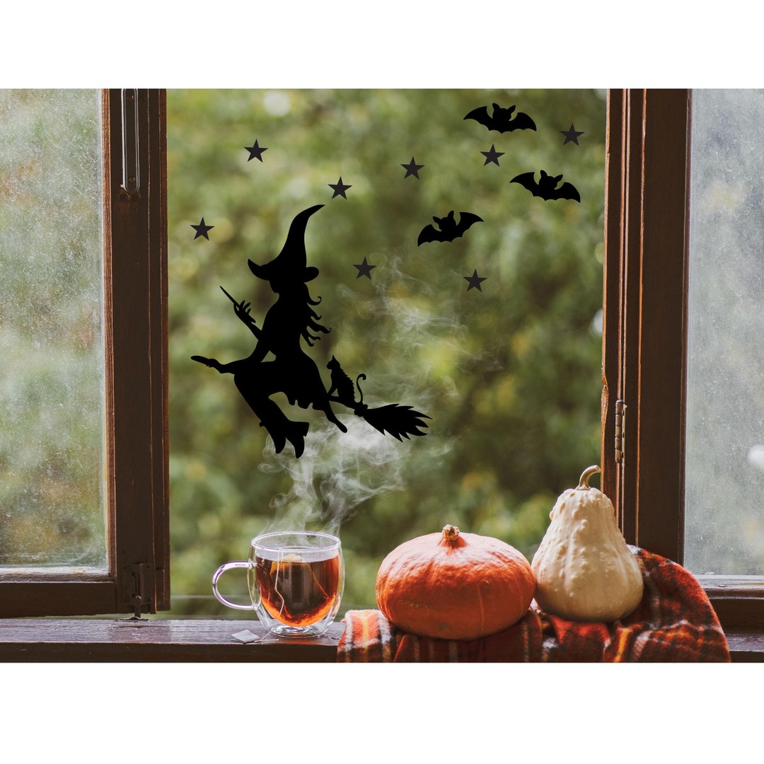 Witch & Cat Window Sticker Set: Halloween Decoration, Autumn Decor - Etsy