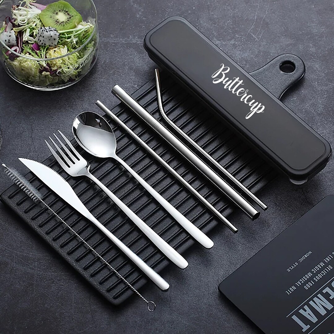 Personalised Adult Cutlery Set With Case, Reusable Stainless Steel ...