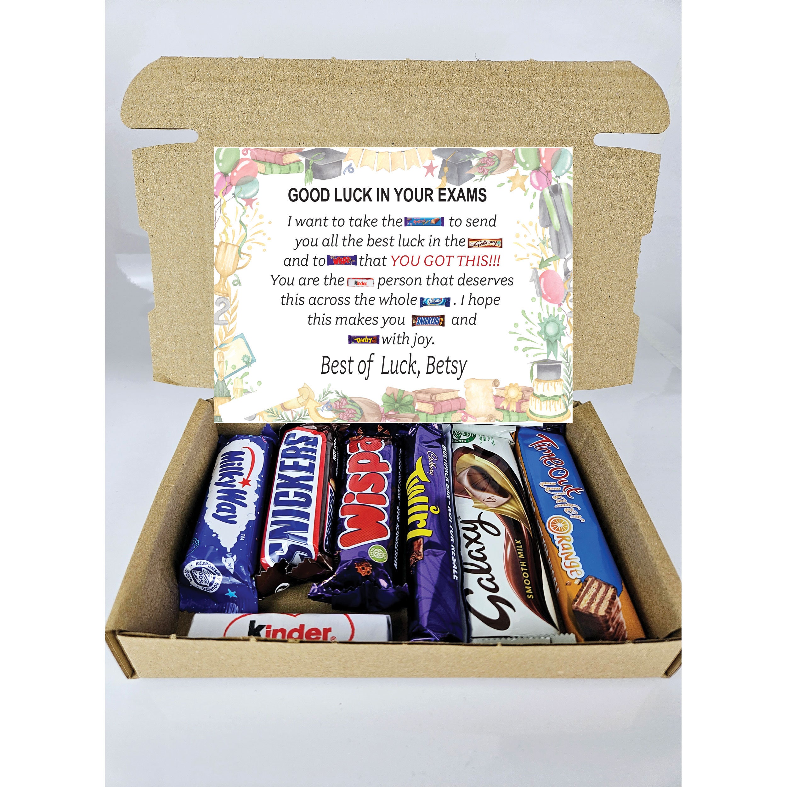 Personalised Exam Good Luck Treat Box/ SATS/ GCSES/ A Levels Good Luck ...