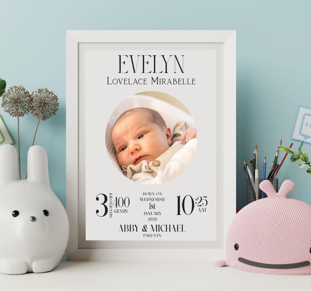 Personalized Newborn Birth Stats Photo Print: Baby Keepsake Gift ...