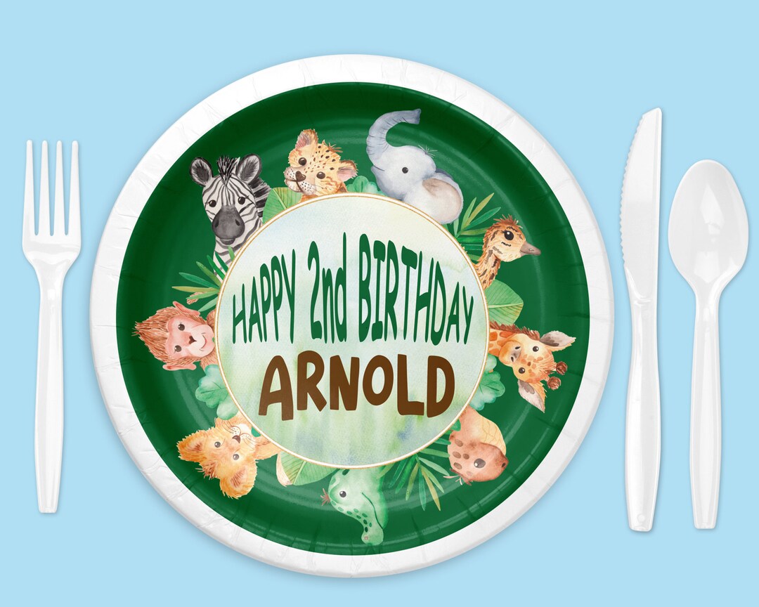 Safari Jungle Animals Personalised Paper Plate Topper Stickers, Custom ...