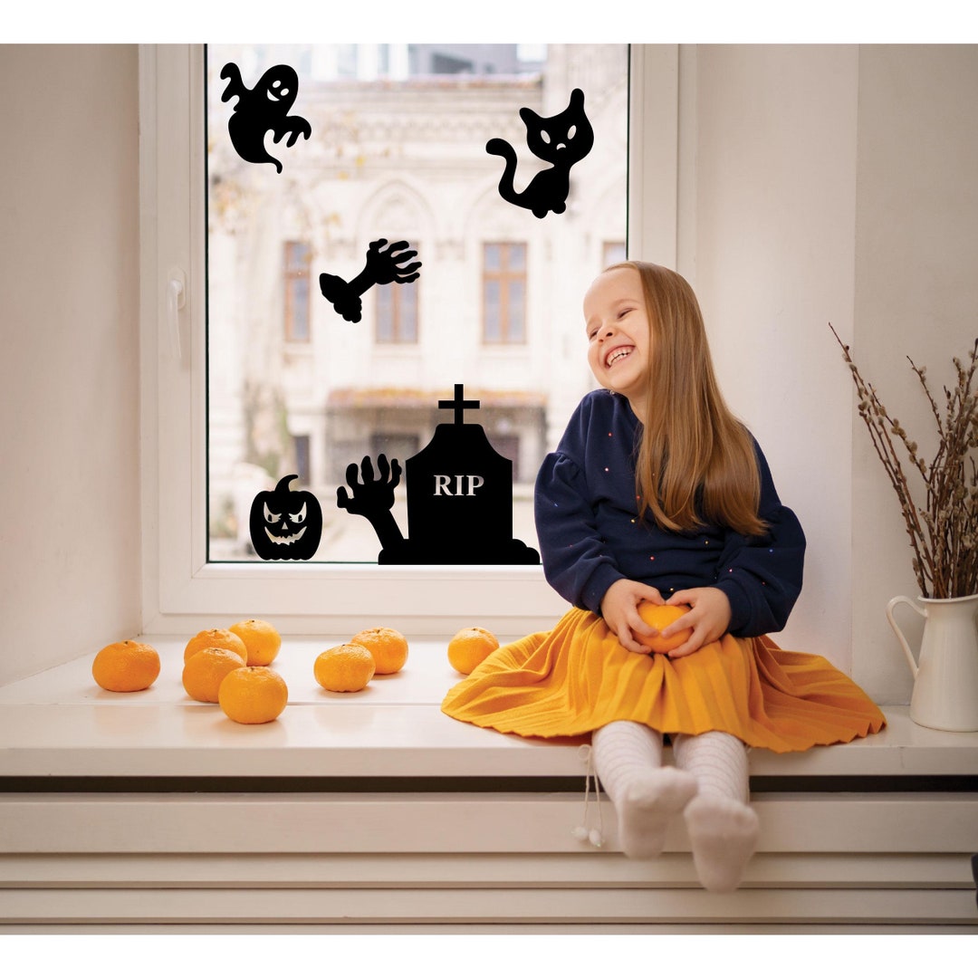 Halloween Gravestone Silhouette Window Sticker Pack, Ghost Window ...