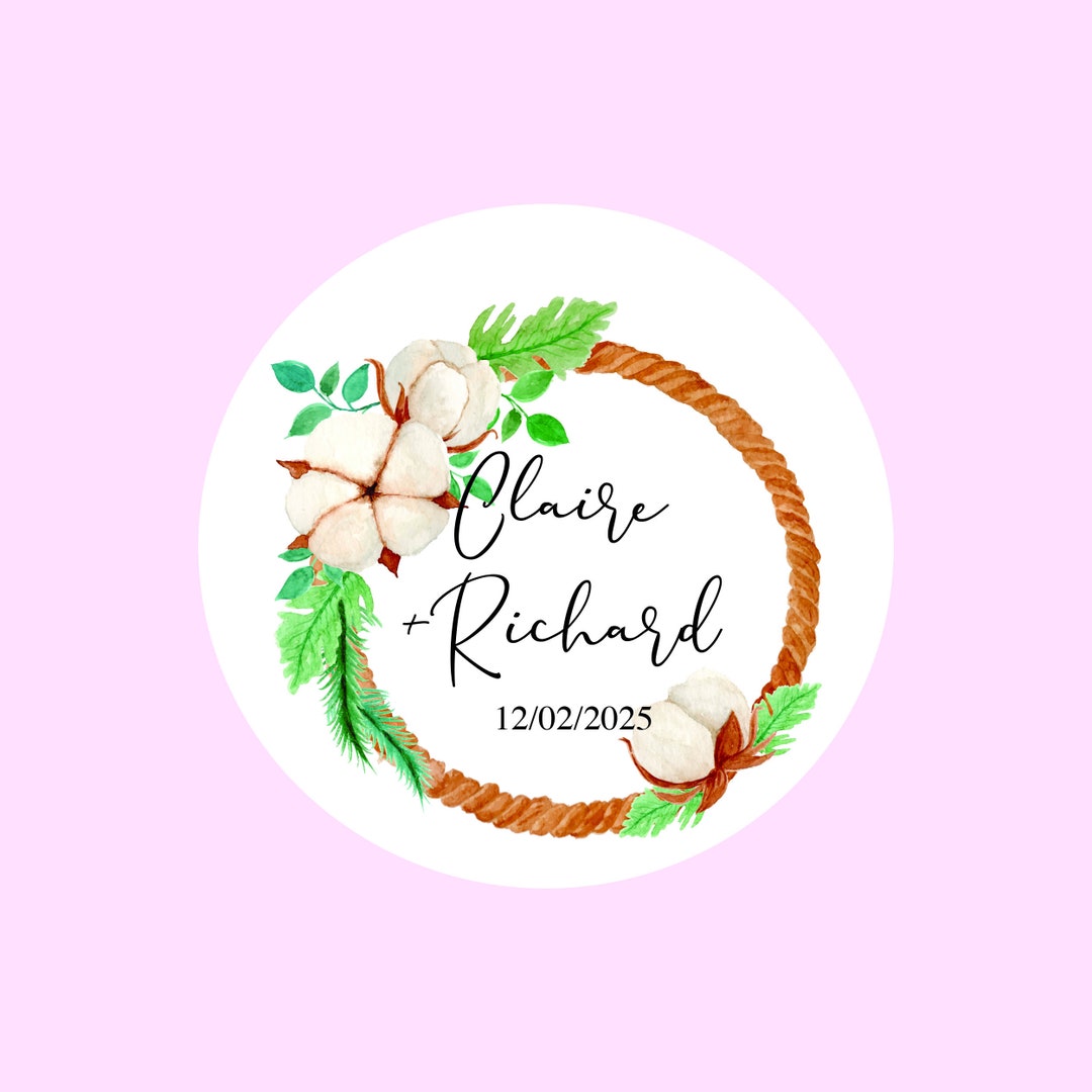 Personalised Wedding Sticker With Name and Date Floral Wedding Stickers ...