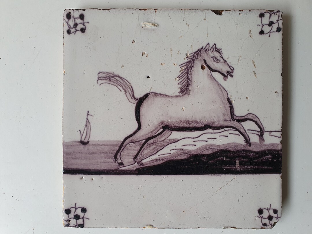 Dutch Delft Manganese Tile, 19th Century, Spider Corner Motive, Good ...