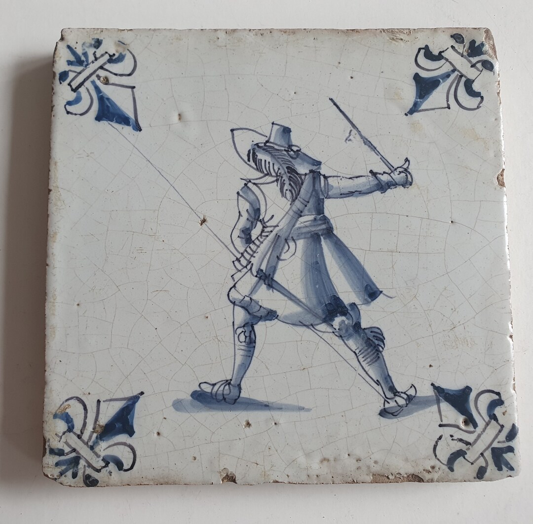 17th Century Dutch Delft Tile, Soldier Lilyhead Motif, Antique Wall ...