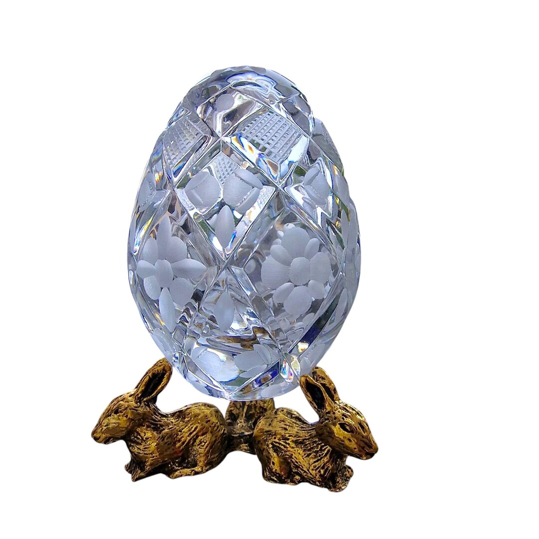 Signed Faberge Crystal Egg, Rabbit Stand, Limited Edition Reproduction ...