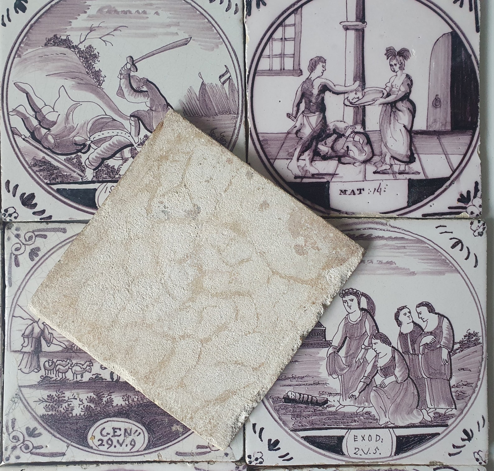 Nine 9 X 18th Century Antique Dutch Tiles Manganese Bible Biblical ...