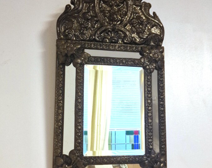 50 Cm Antique Facet Cut Copper Laton Mirror, Copper, Angel on Top ...