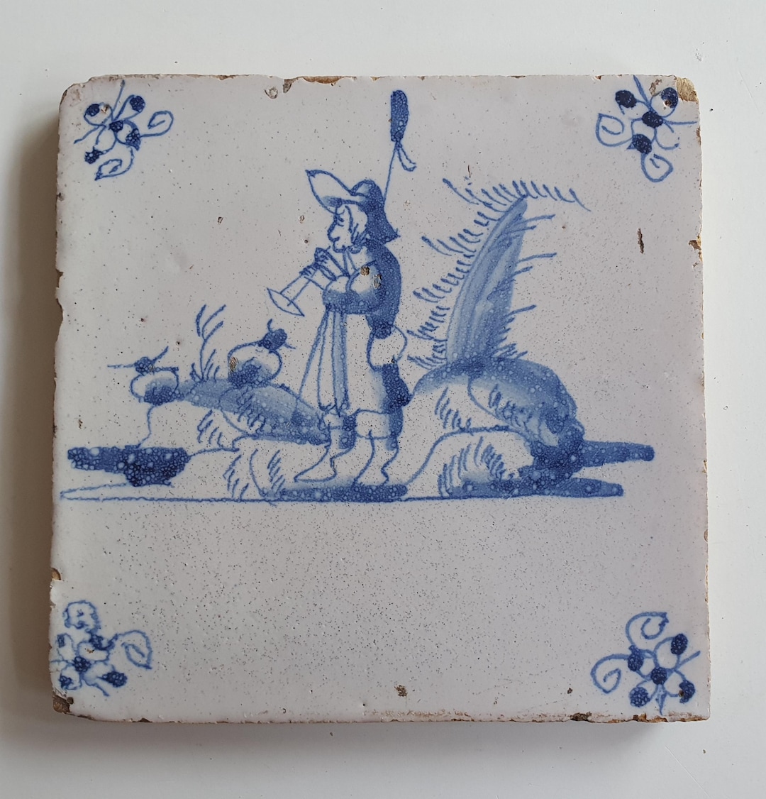 18th Dutch Tile Fluit Player, Dutch Delft Tile Holland Muziekinstrument ...