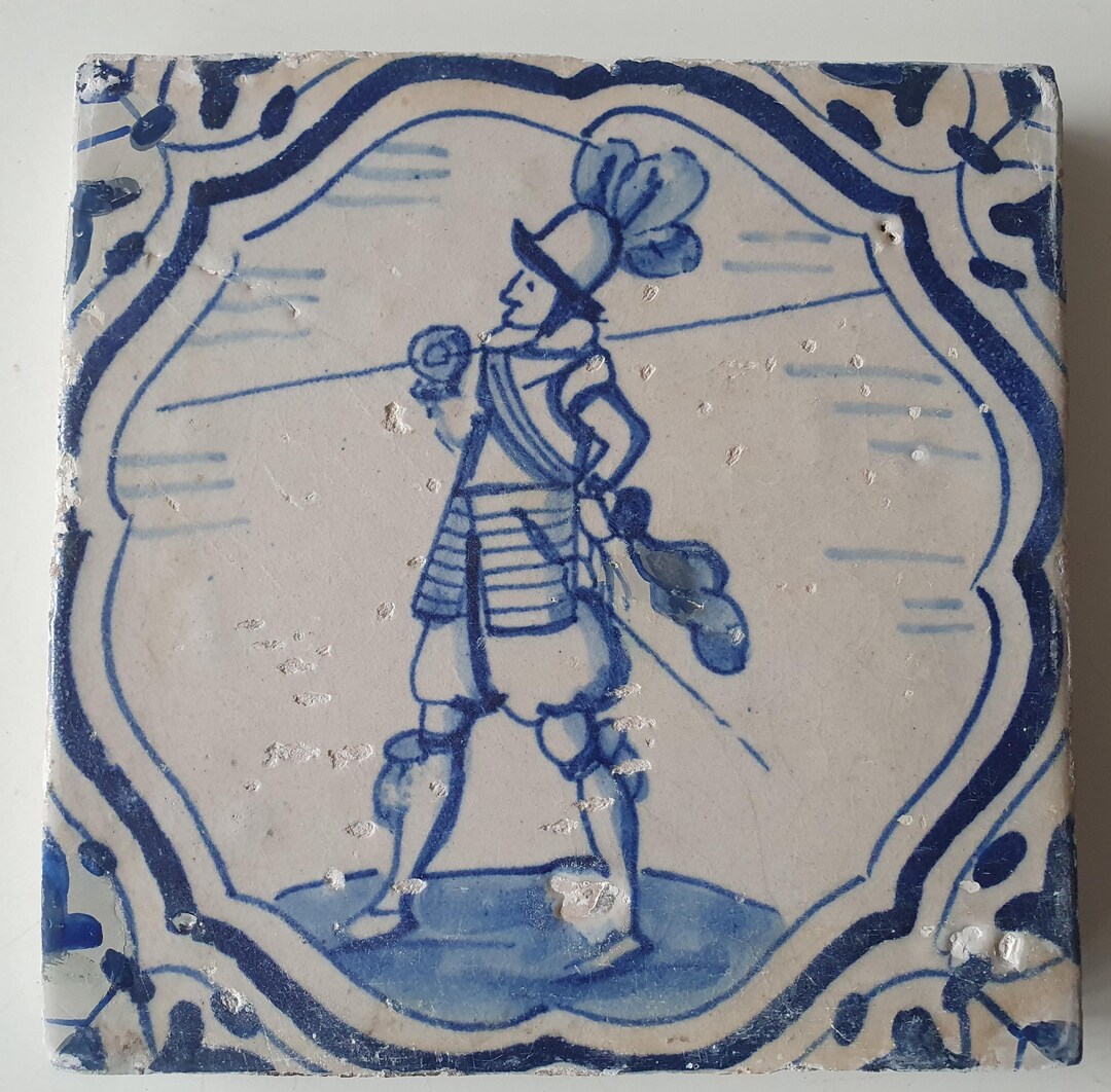 Antique Dutch Tile - Detailed Painted Soldier Infanterie With Javelin ...