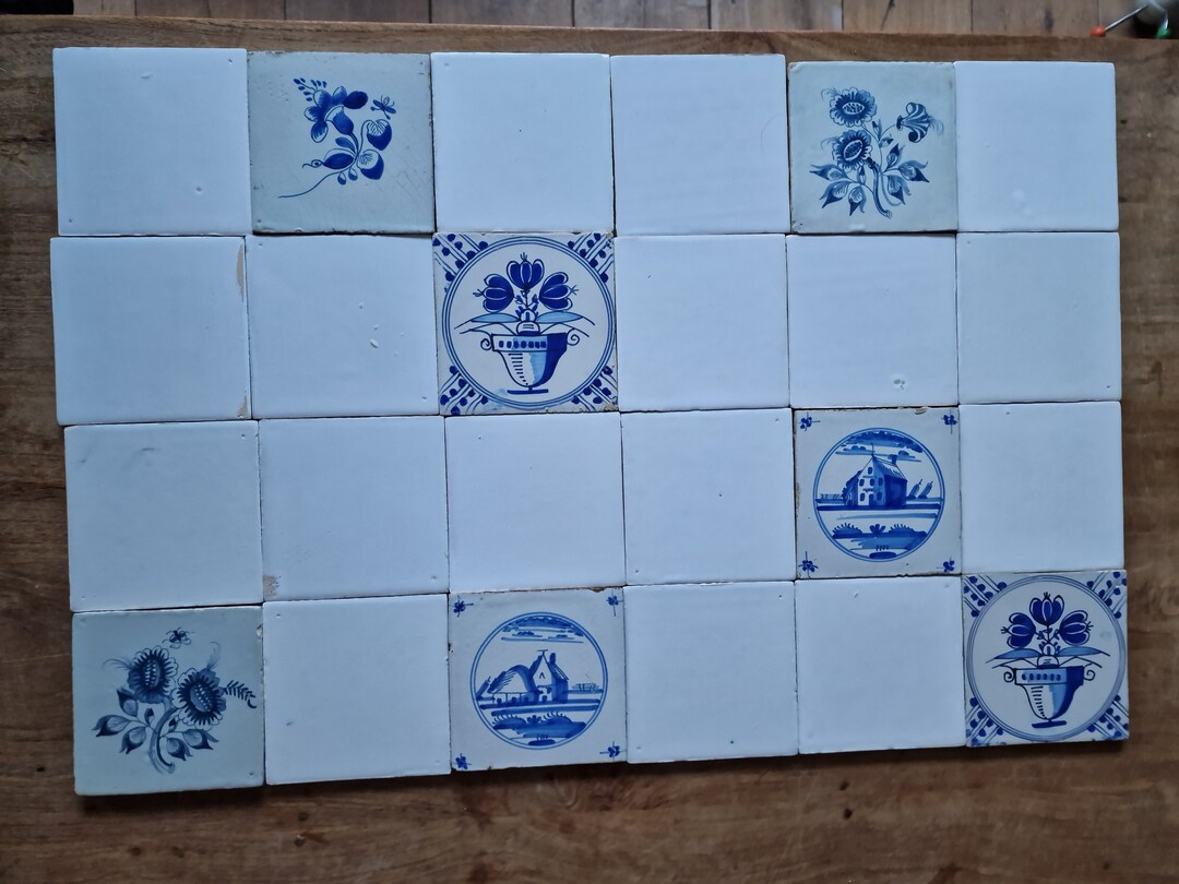24 X Handmade Delft Tiles Dutch White Build in for Tilefield Field ...