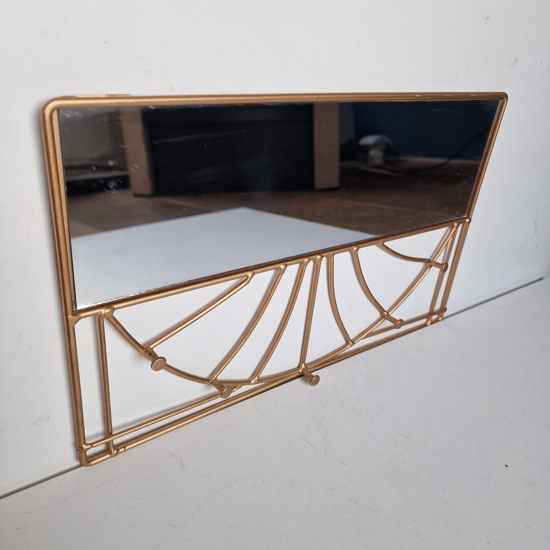 Brass Hollywood Regency '80s Mirror With 5 Hooks for Scarfs or ...