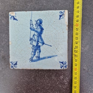 Antique Delft Tile, 17th Century Dutch Soldier, Oxhead Motif - Etsy