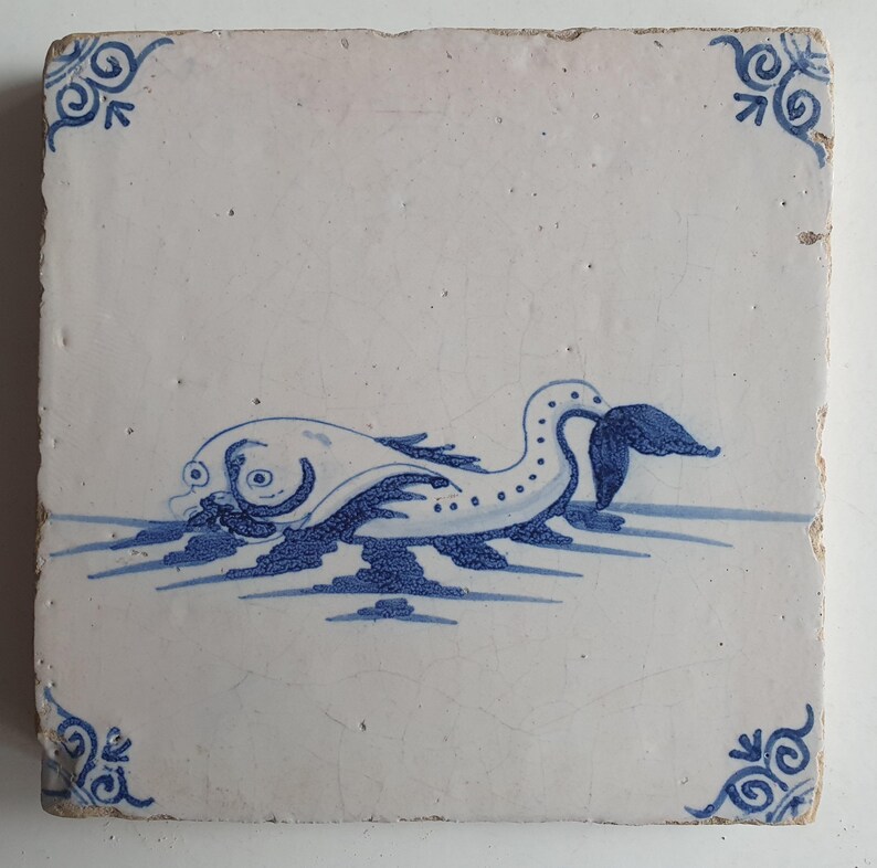 17th Century Delft Blue Tile, Dutch Seacreature Fantasy - Etsy