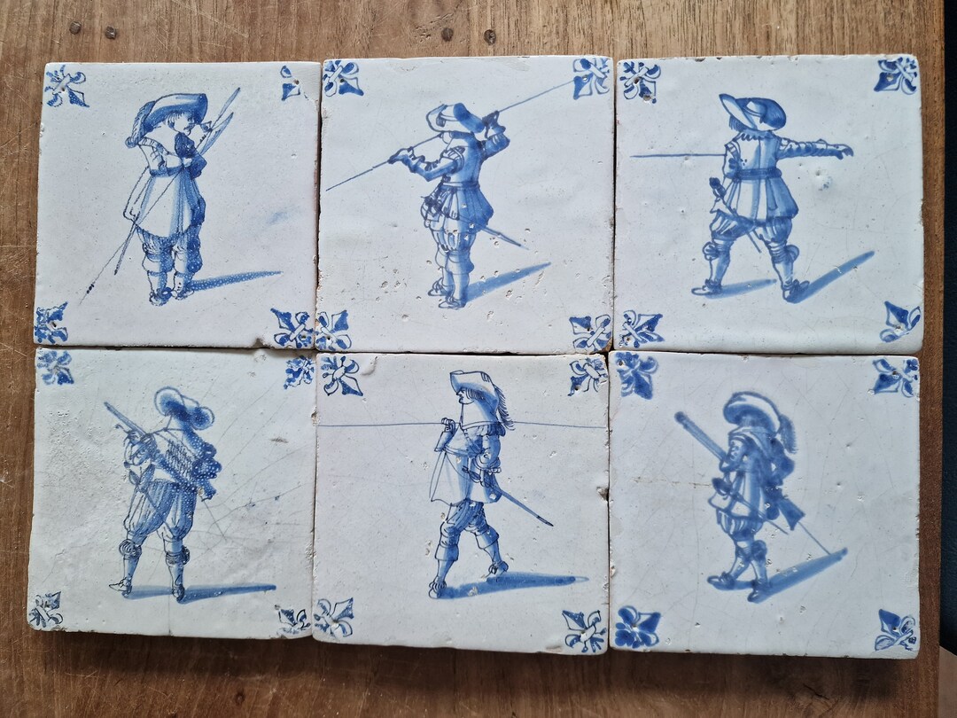 6 Dutch 17th Antique Delft Tiles, Tilefield, Field of Tegelveld 13 X 13 ...