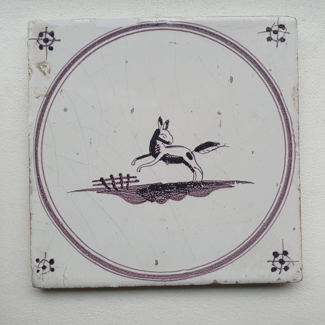 Antique Dutch Tiles With an Fox 18th Antique Dutch Delft Manganese ...