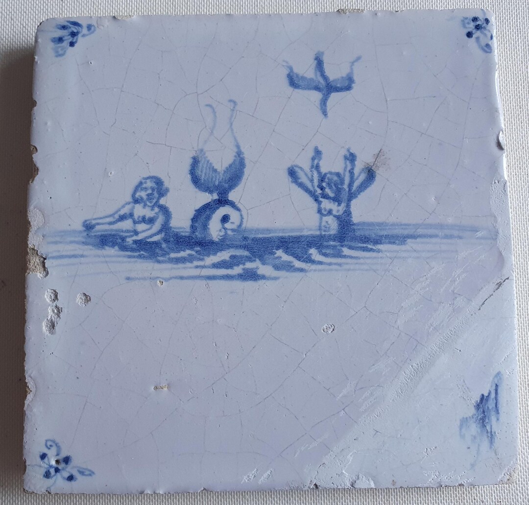 Seacreature Dutch Delft Blue Tile Nederlandse Tegel Op Zee Grond, 17e ...