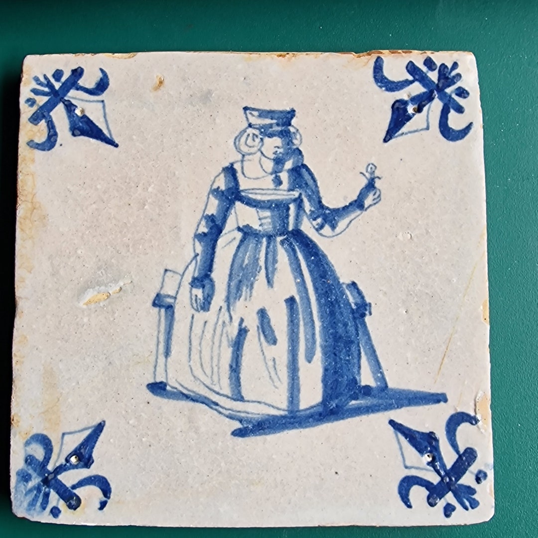17th Dutch Tile Dutch Girl With Flower 17e Eeuwse Tegel Met Lily Corner ...