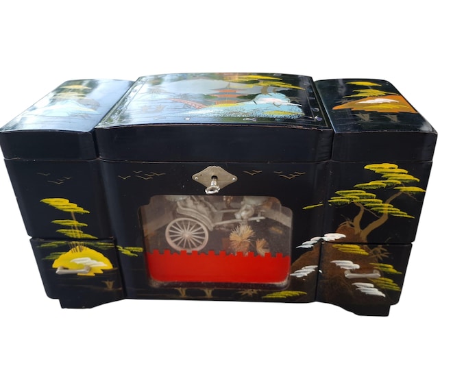 Vintage Chinese Lacquered Musical Jewelry Box, 3D Figure Cabinet - Etsy