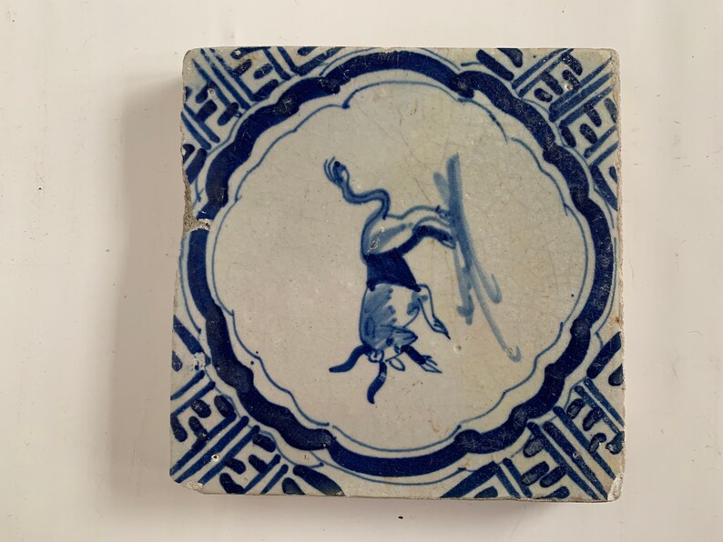 Antique Dutch Tile Representation of a Bull With a Meander | Etsy