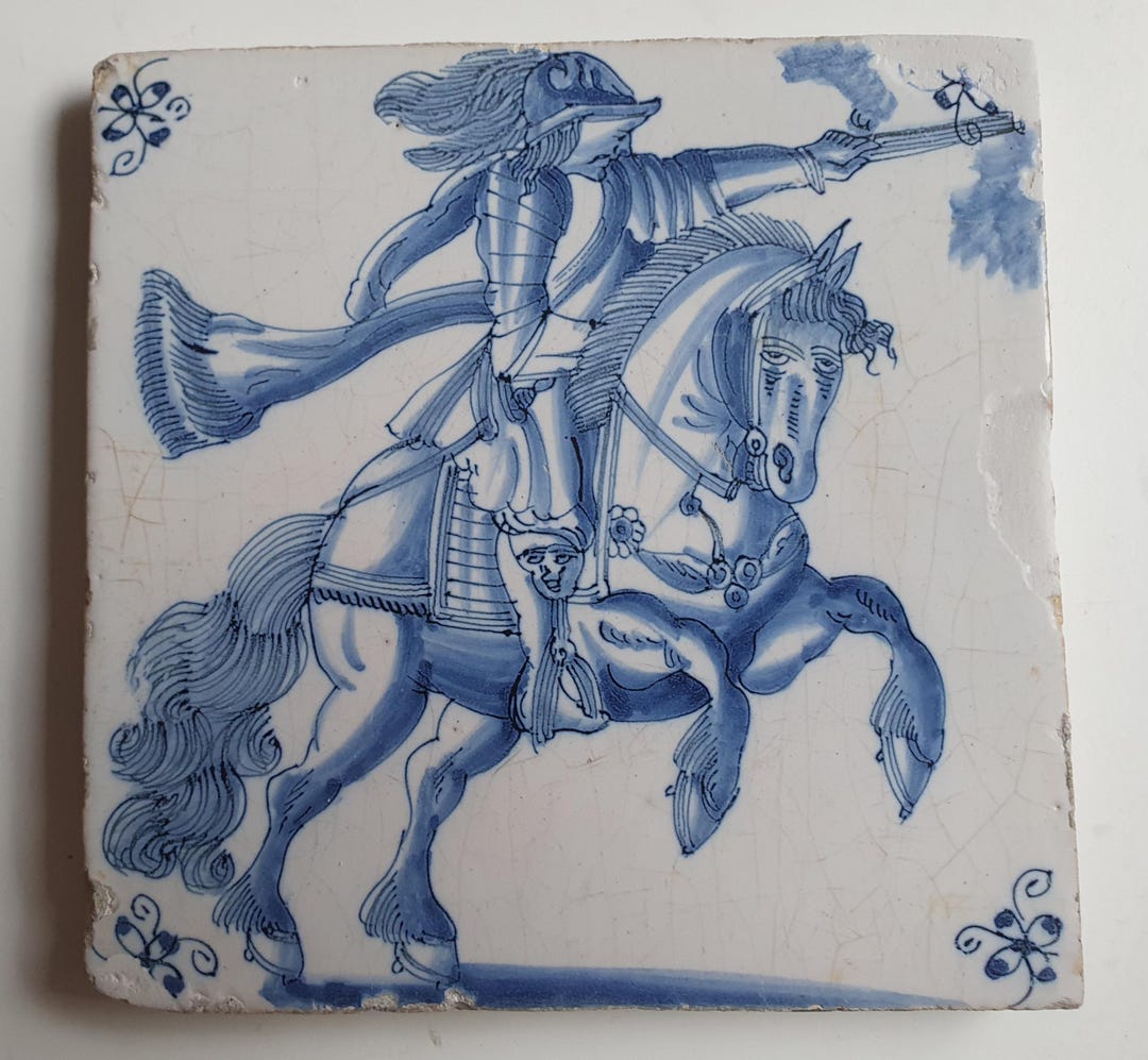 18th Century Antique Dutch Tile Cavalry Man Spider Corner Motive Delft ...