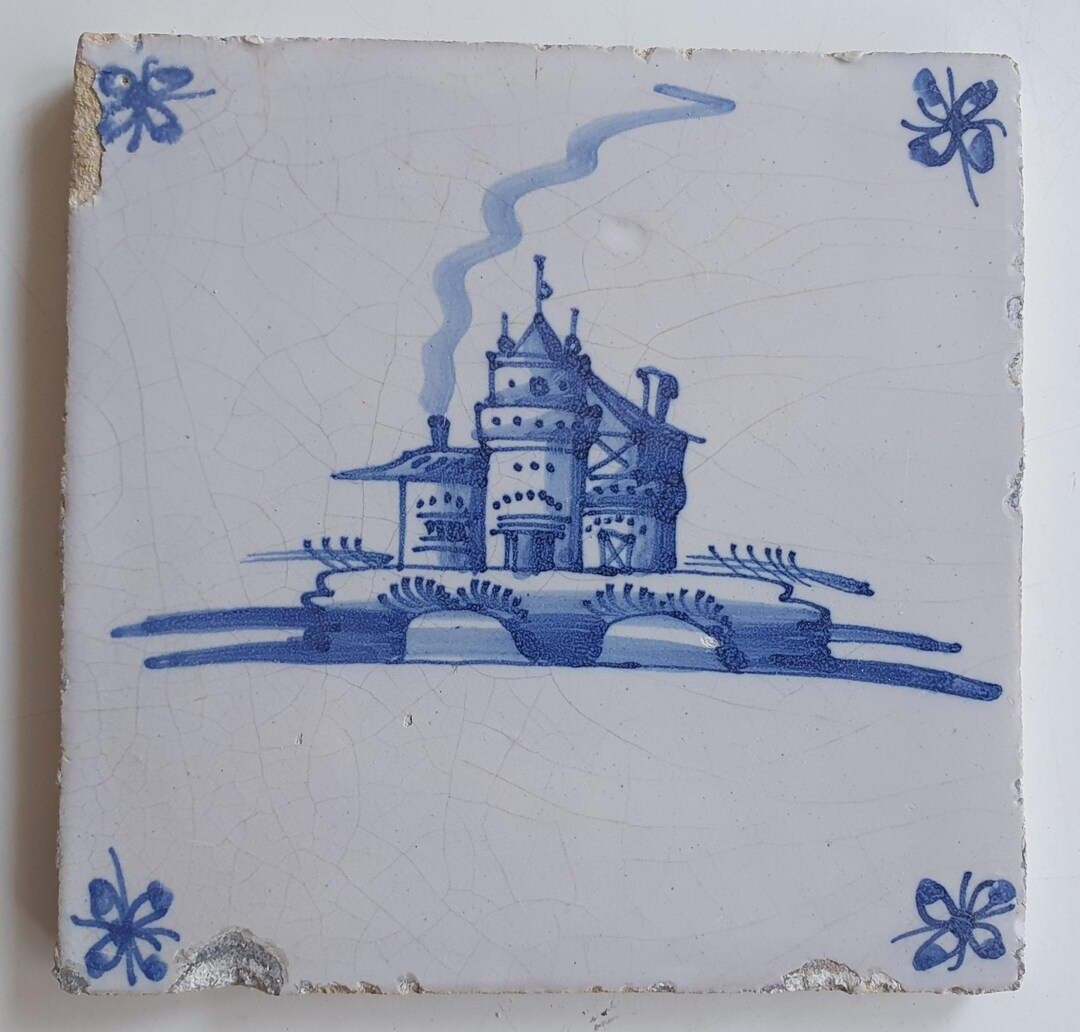 17th Dutch Landscape Tile With a Castle , Dutch Delft Tile Holland 13 X ...