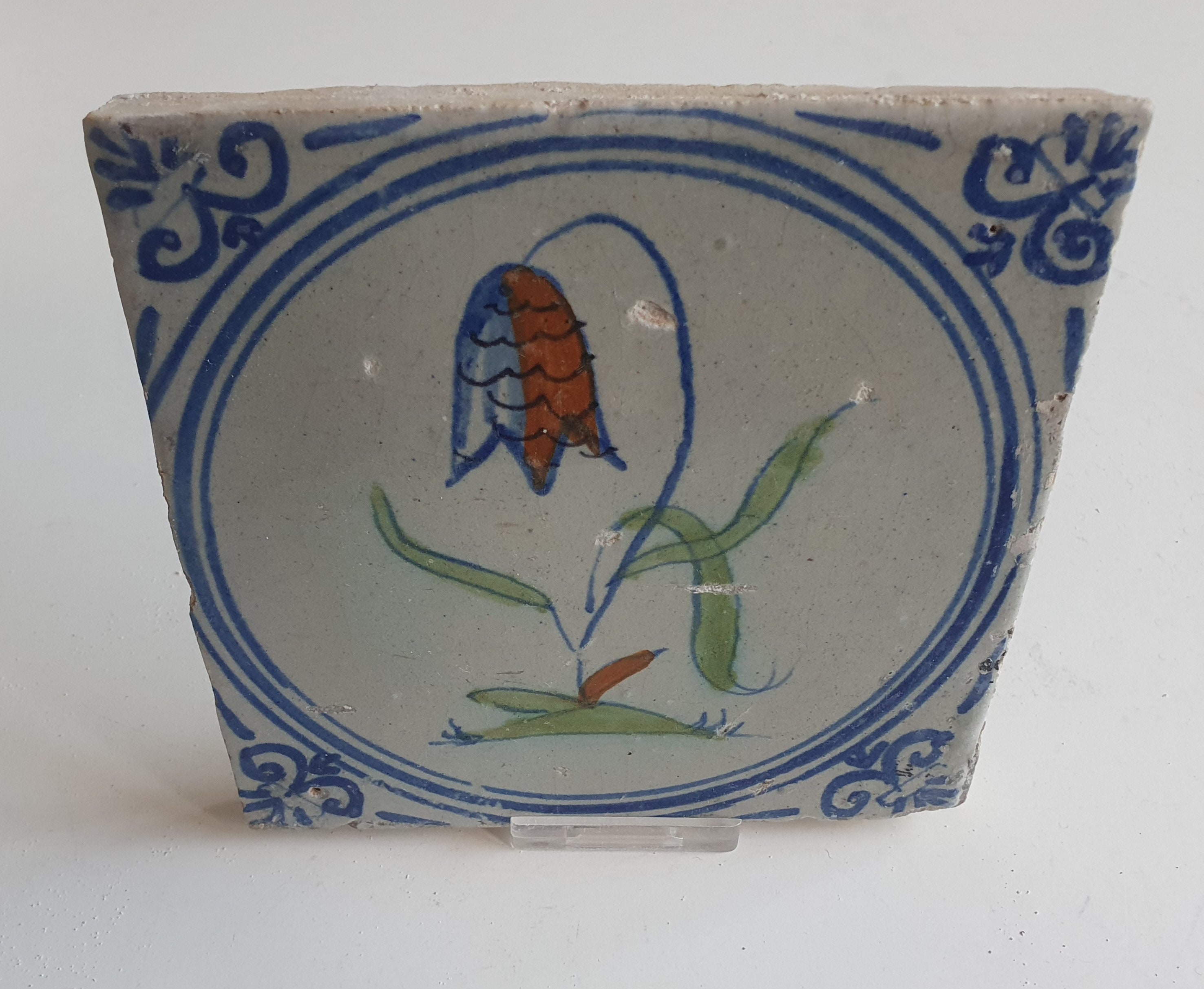 Antique Dutch Tile - Polychrome Flower - Dated Around 1625, Delft ...