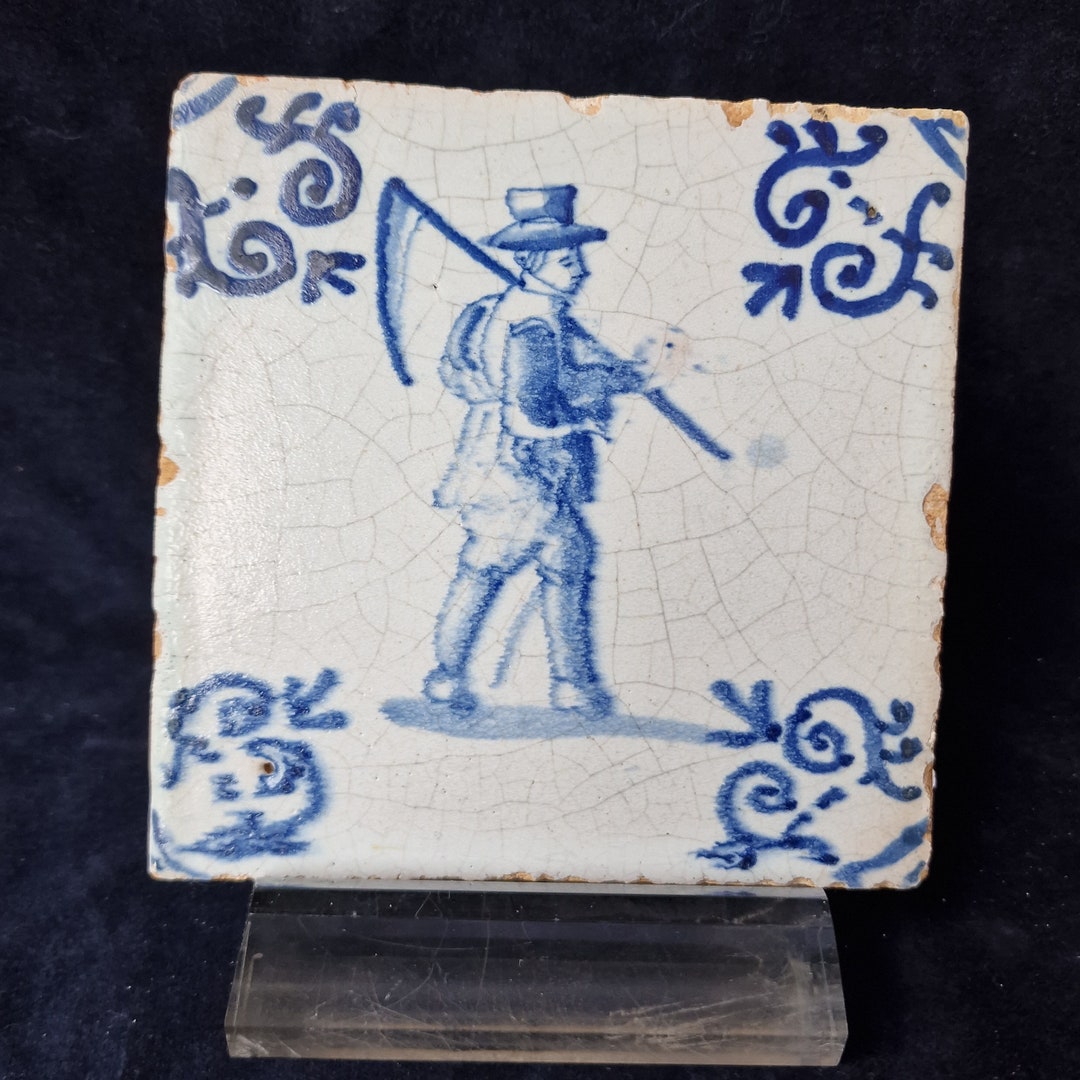 HANNEKEMAAIER - Antique Dutch Tile - Dated Around 1640, Volute Corner ...