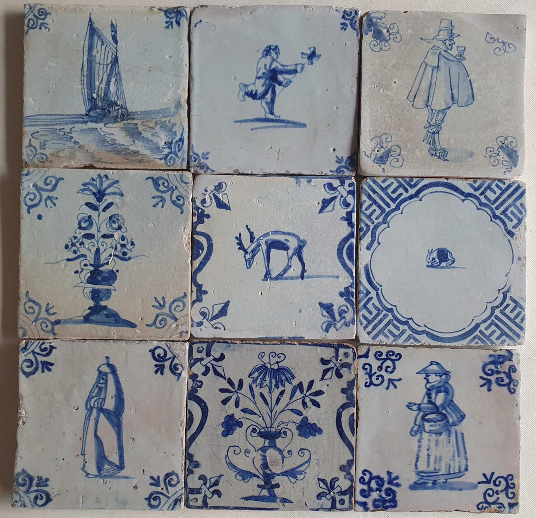 Reserved 9 Antique Dutch Delft Tiles for Build in With a Rare Lion, 3 ...
