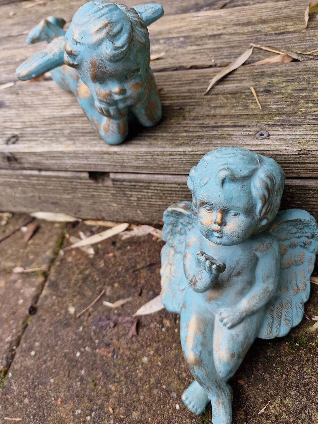 Two Little Ceramic Stone Garden Angels Sweet Memory Angeles Engelen ...