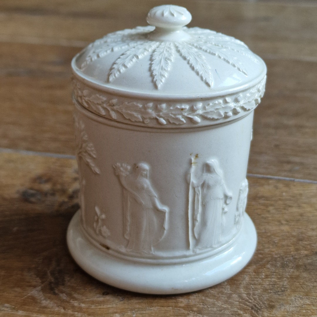 Wedgwood Jar Jasper Creamware Antique Relief of Etrurian and Barlaston ...