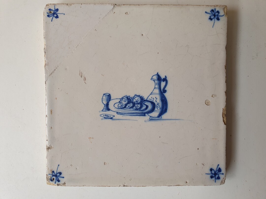 17th Century Antique Dutch Tile Representation of a Food and Drink ...