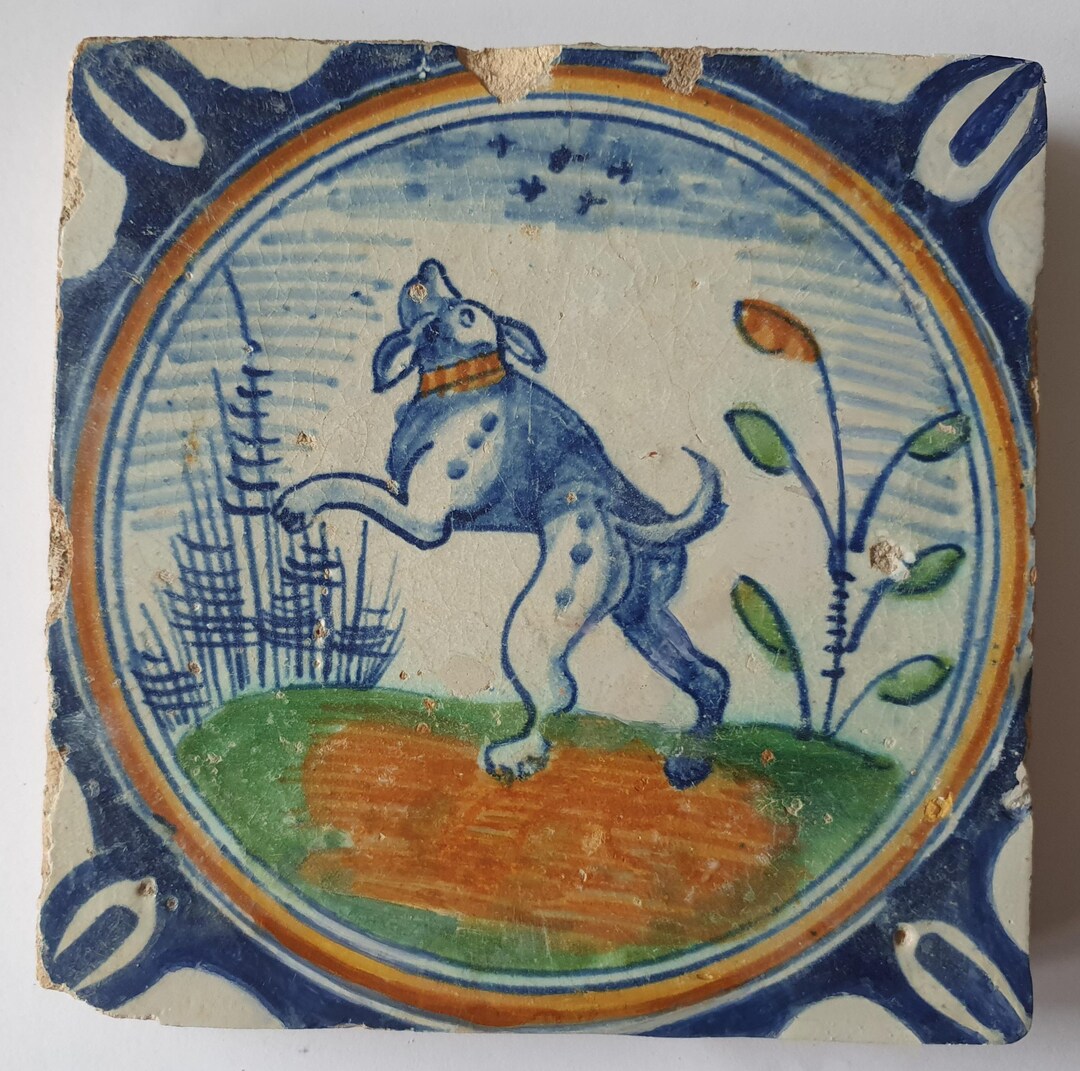This Rare Delft Tile With Dog . Around 1620 - Etsy