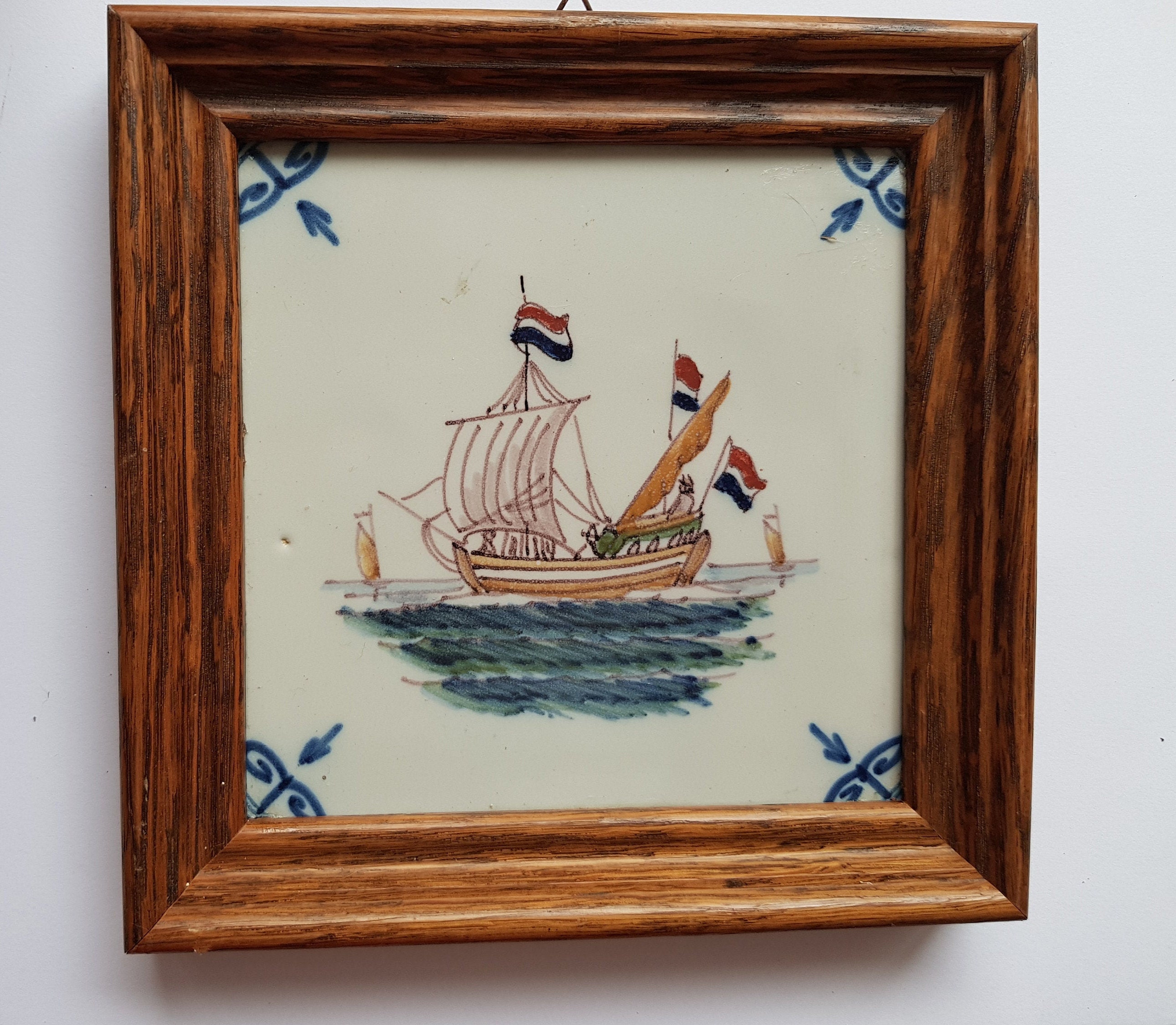 Dutch Delft Tile Polychrome Ship With Colored Flag Hollands - Etsy