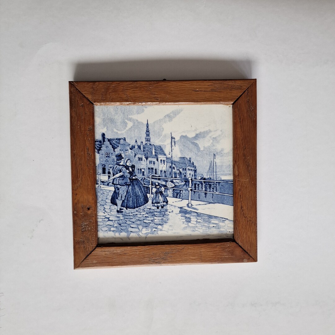 Delft Blue Painting Pottery Tile Framed Dutch Delft Tile Art Nouveau ...