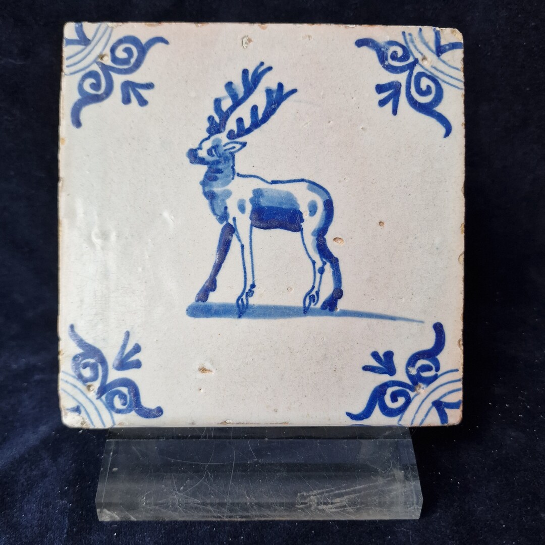17th Century Antique Dutch Tile Animal Happy Deer Rudolph - Etsy