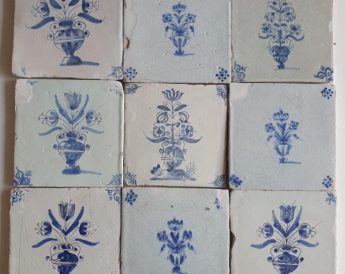 9 X17th Dutch Delft Flower Tiles Ossekop Hoek Tulipmania Nederlands ...