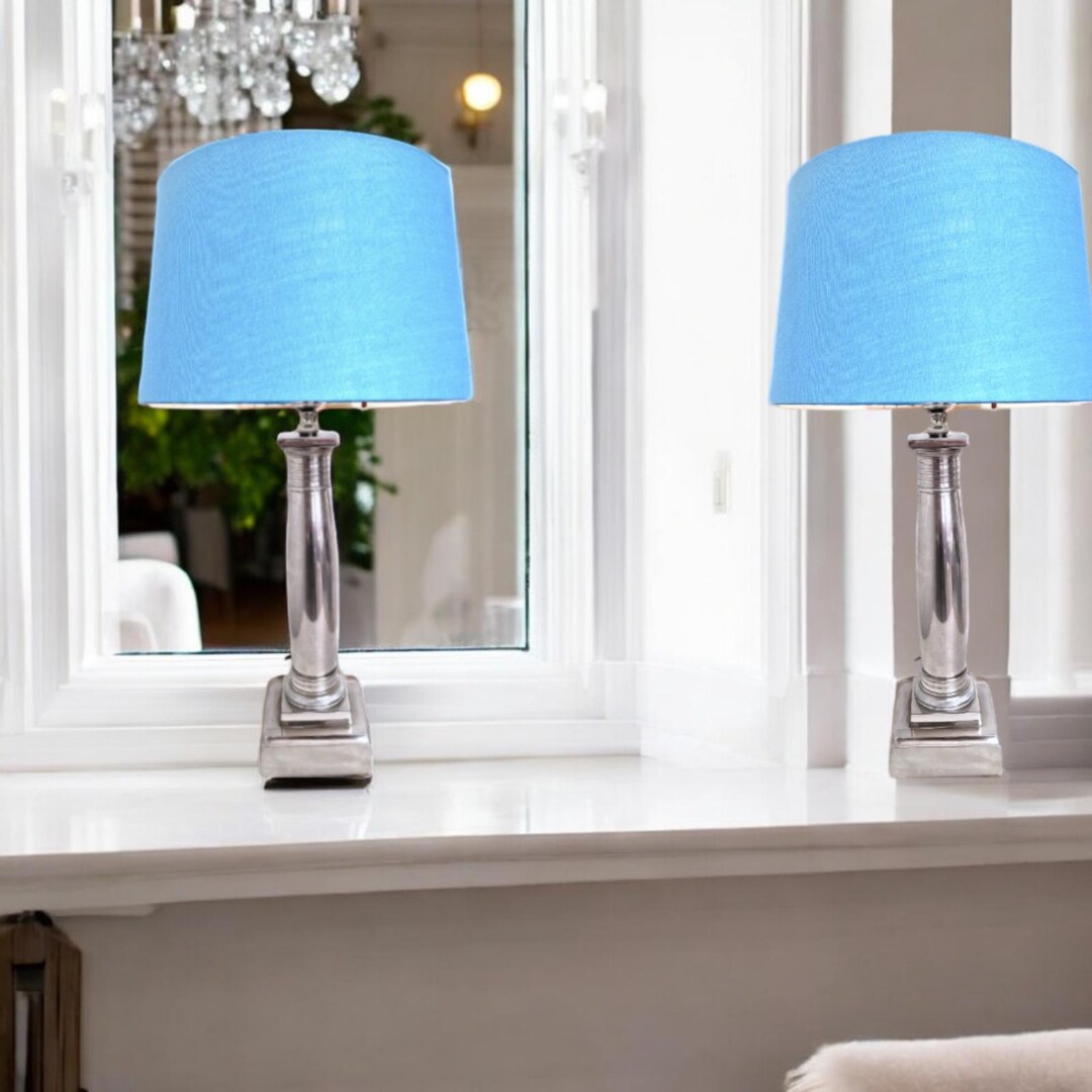 A Pair of XL Lamp Marked SILVER Tablelamps Blue Hood Williams Sheffield ...