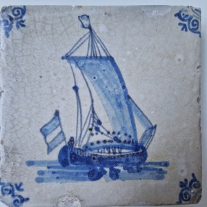 Dutch Delft Tile Boat Ship - Hollands Schip, Ossenkop Hoekmotief ...