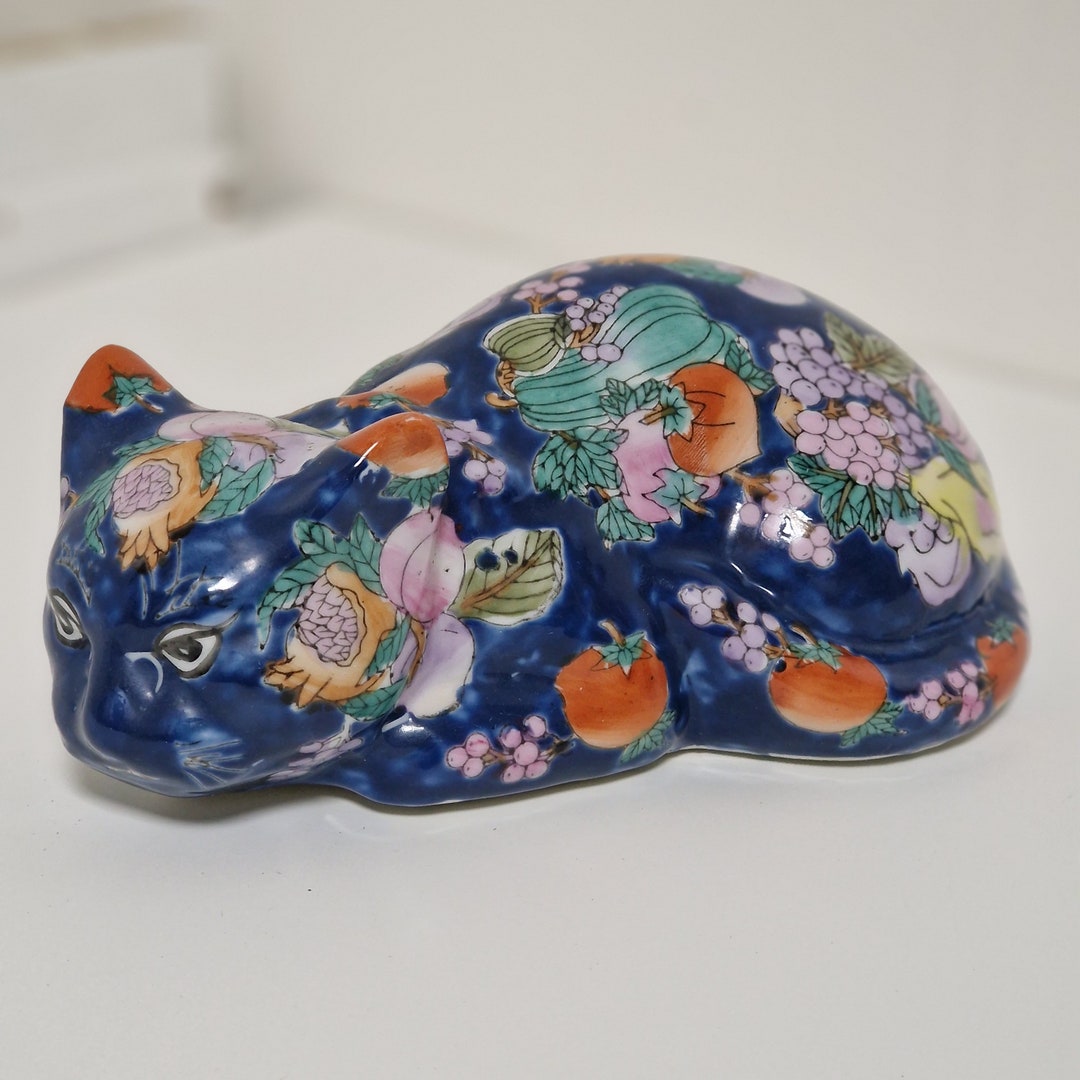 Chinese Canton Famille Blue Rose Cat Poes Kat Export Porcelain Kanton ...
