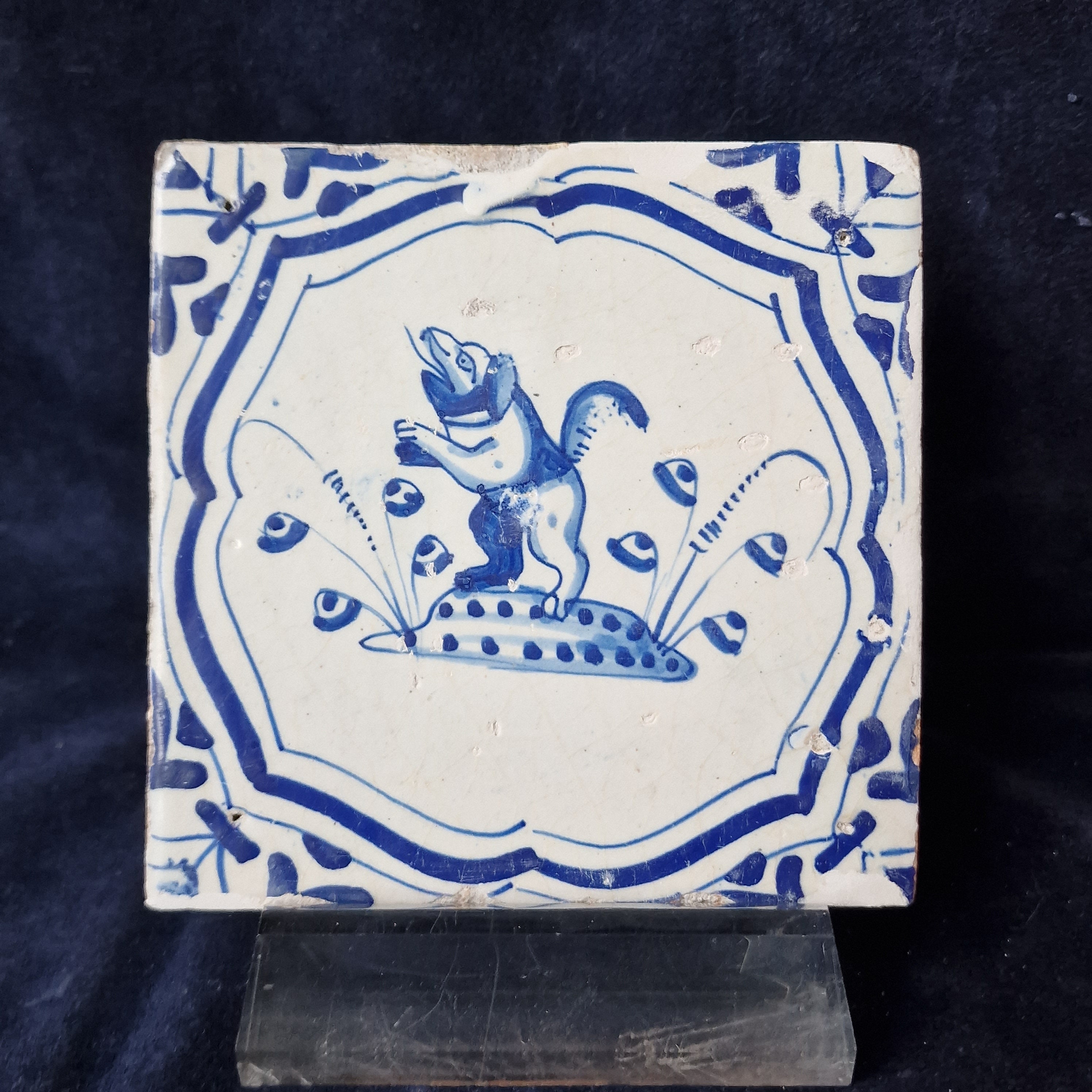 Antique Dutch Delft Blue Tile Representation of a Mythical - Etsy