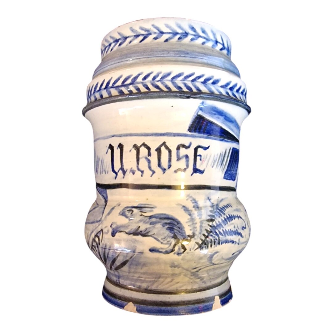 Albarello, Italian Majolica 17th Century Antique, Blauw Fond, Zuid ...