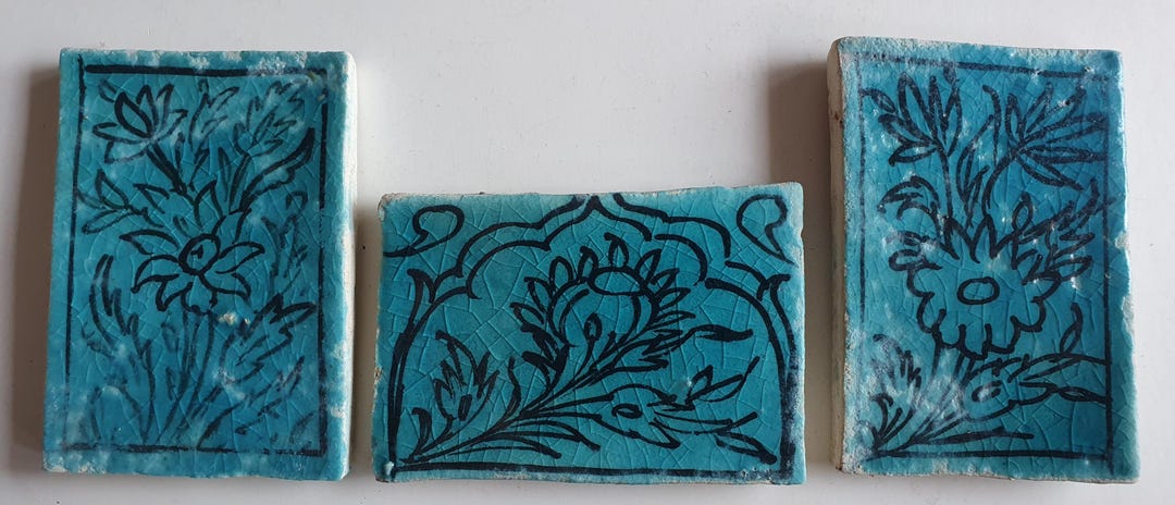 3 Tiles Thick Handmade Handpainted Vintage Midcentury Collector Tiles ...